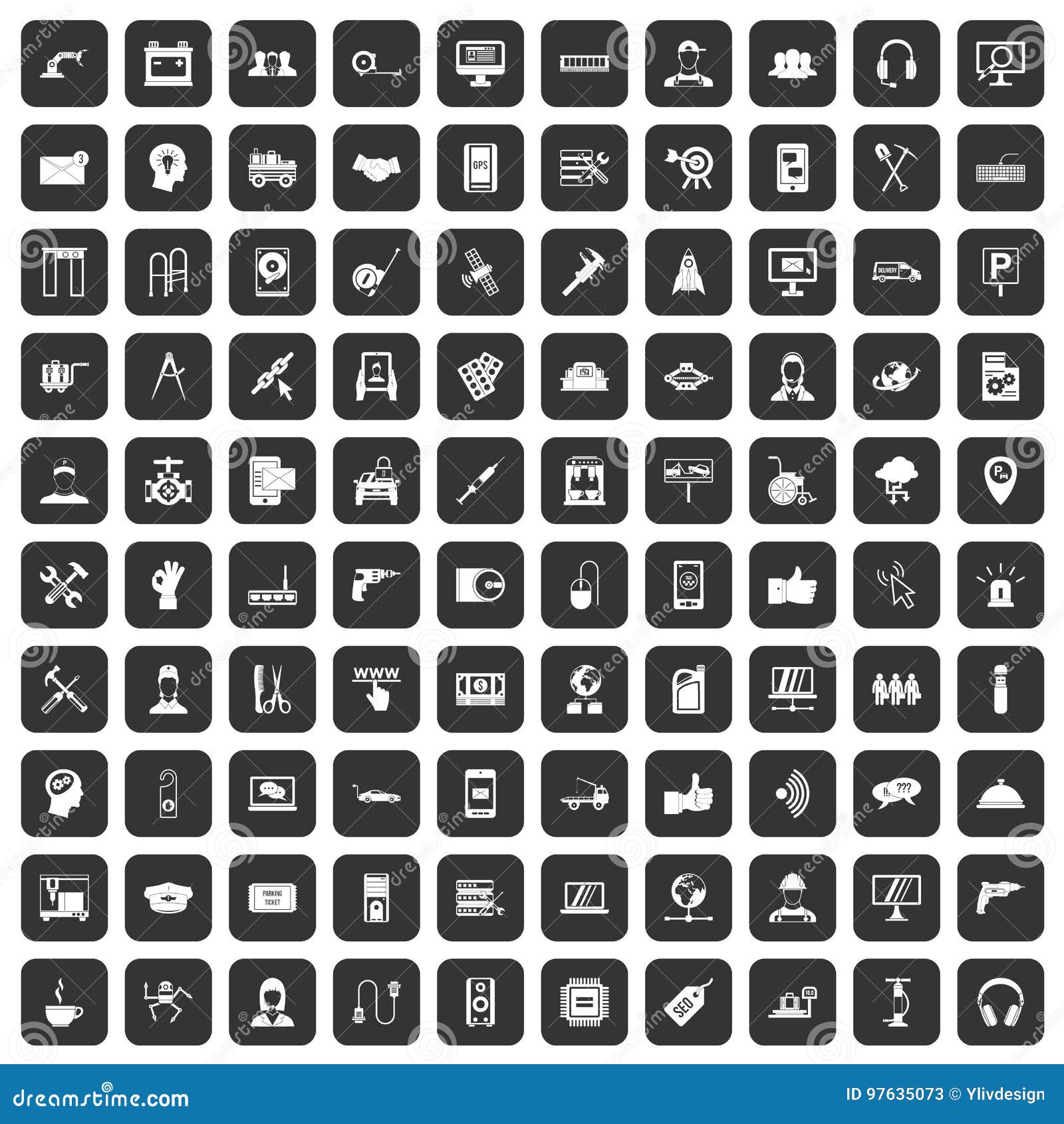 100 Support Icons Set Black Stock Vector - Illustration of headphones ...