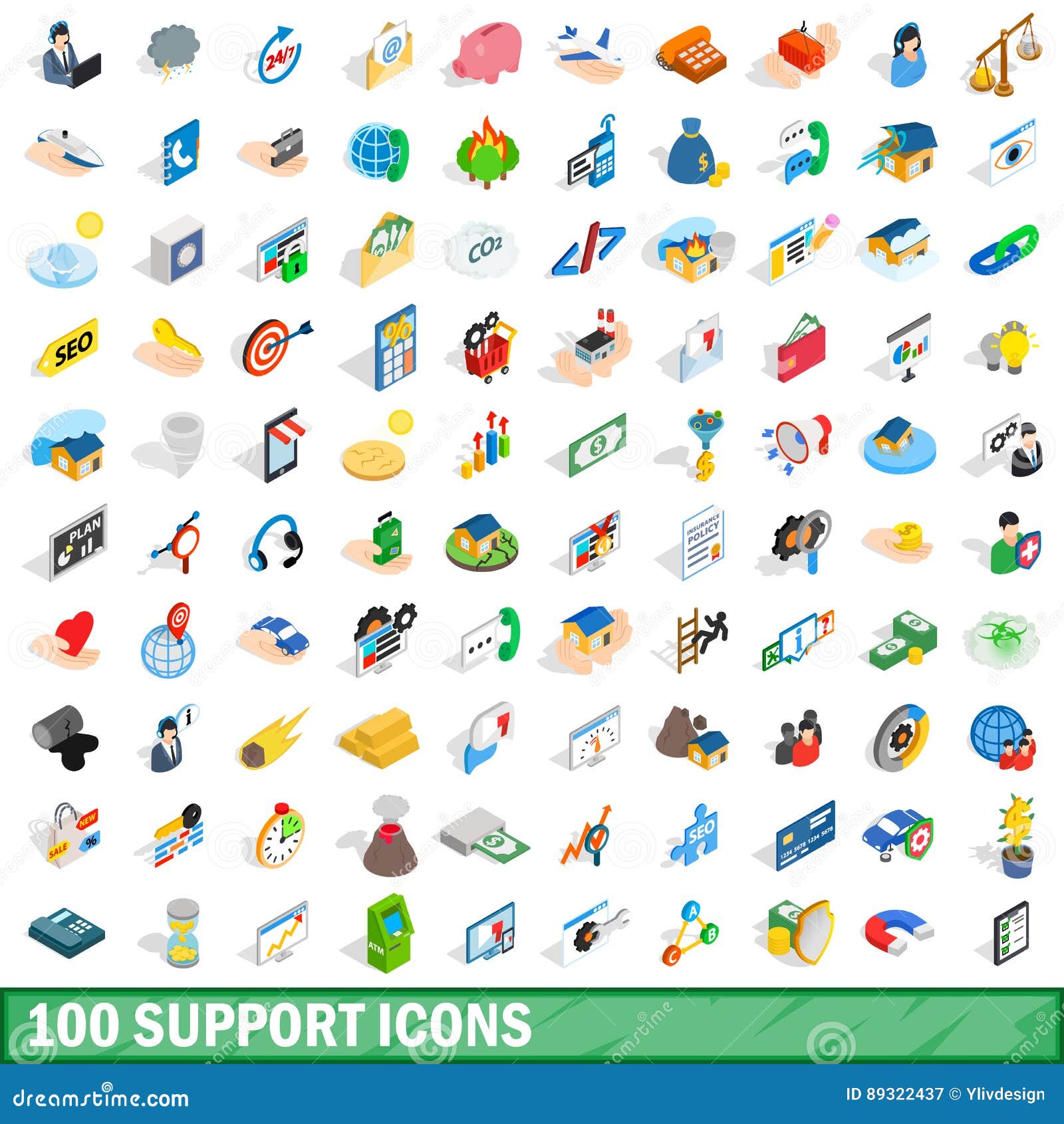 100 Support Icons Set, Isometric 3d Style Stock Vector - Illustration ...