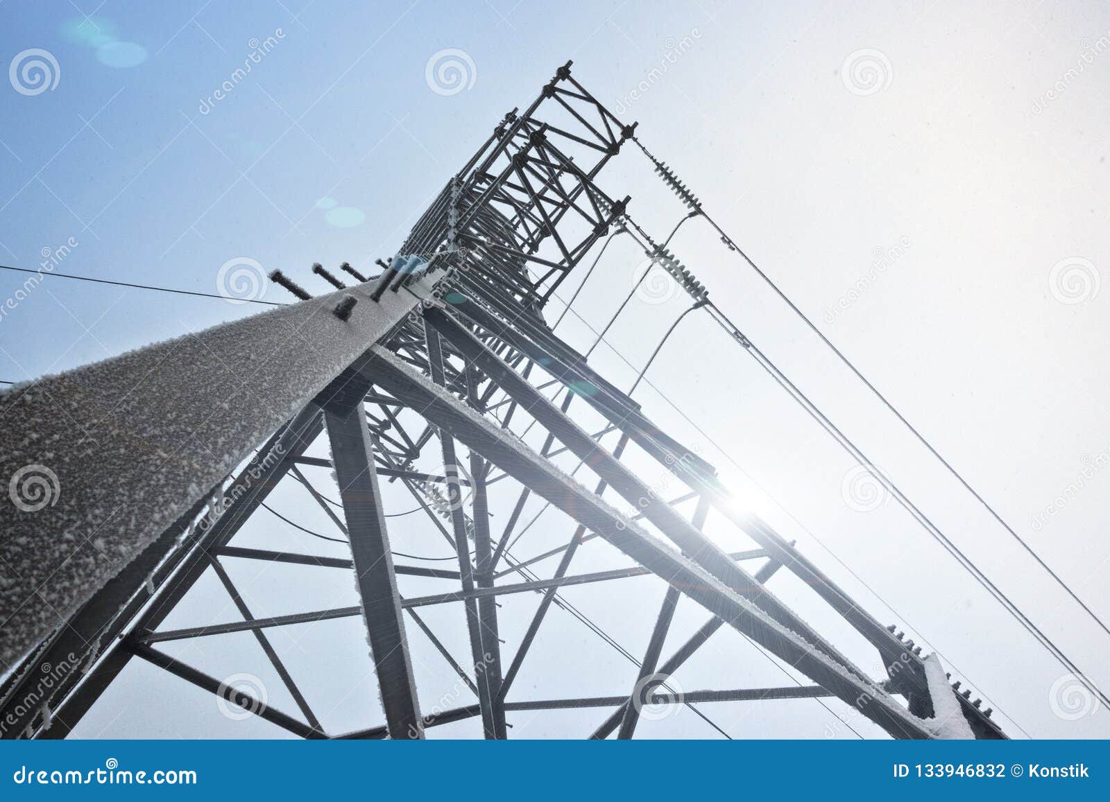Support of Line of Electricity Transmissions Under Snow Stock Photo ...