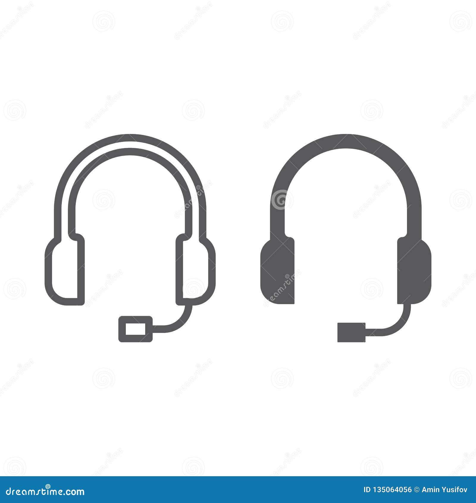 Support Line and Glyph Icon, Helpline and Operator, Headset Sign ...