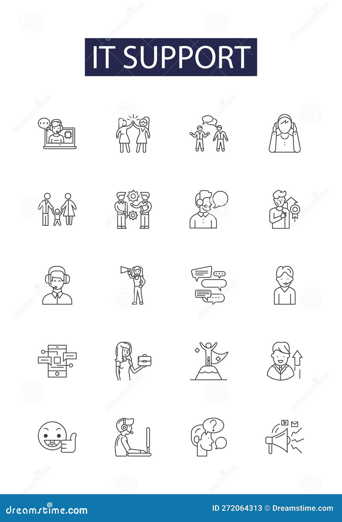 It Support Line Vector Icons and Signs. Assistance, Troubleshooting ...