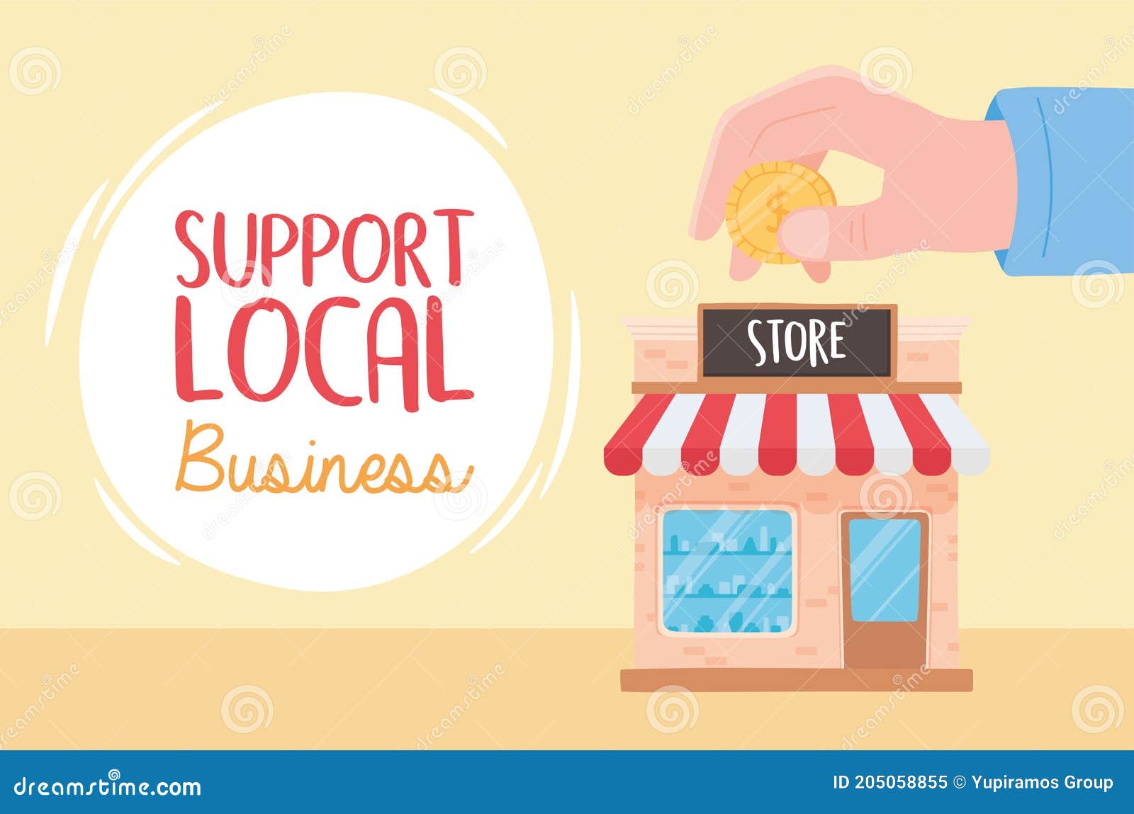 Support Local Business, Hand with Money on Store Stock Vector ...