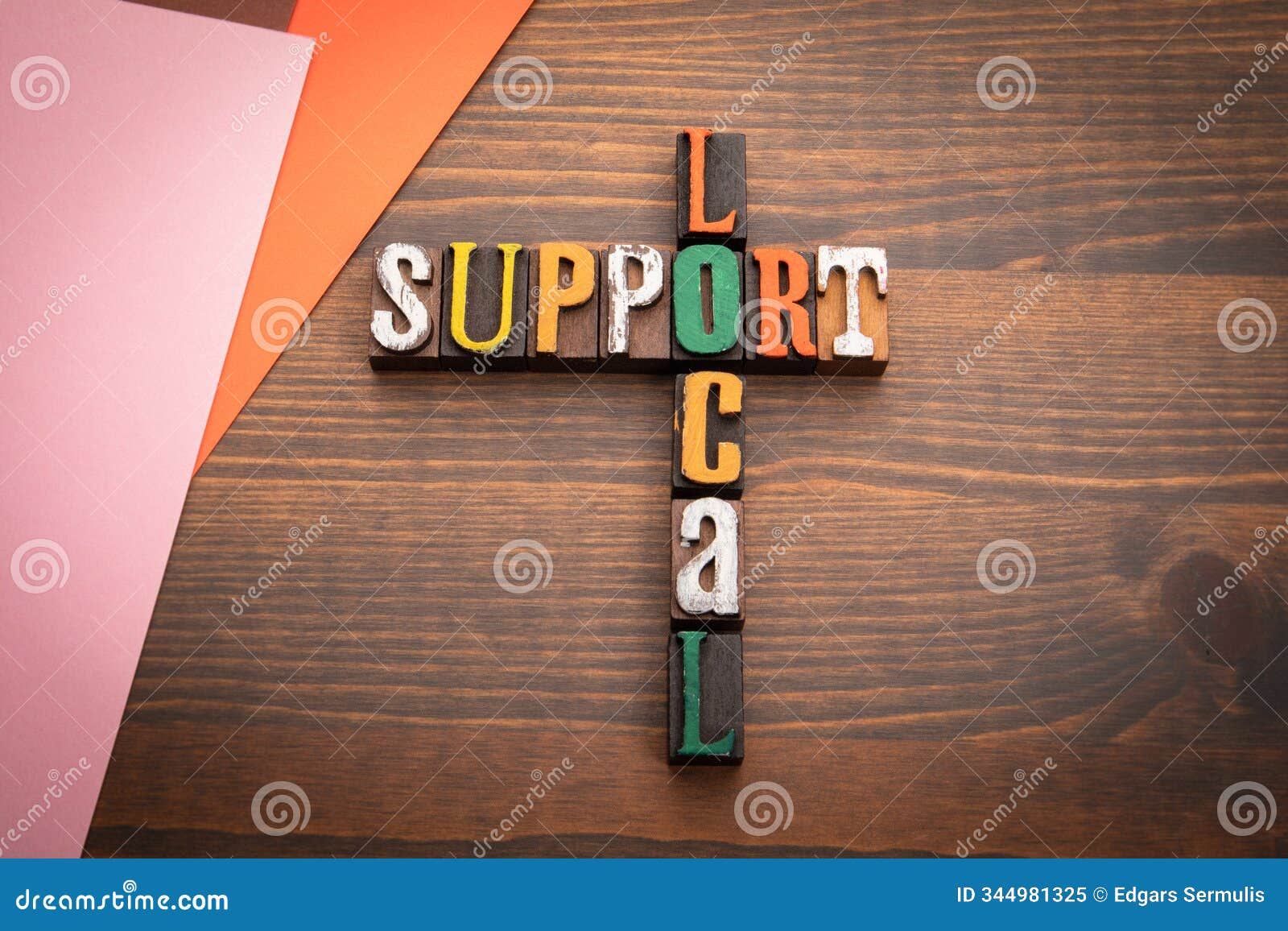 Support Local Concept. Wooden Alphabet Letters on a Wooden Texture ...