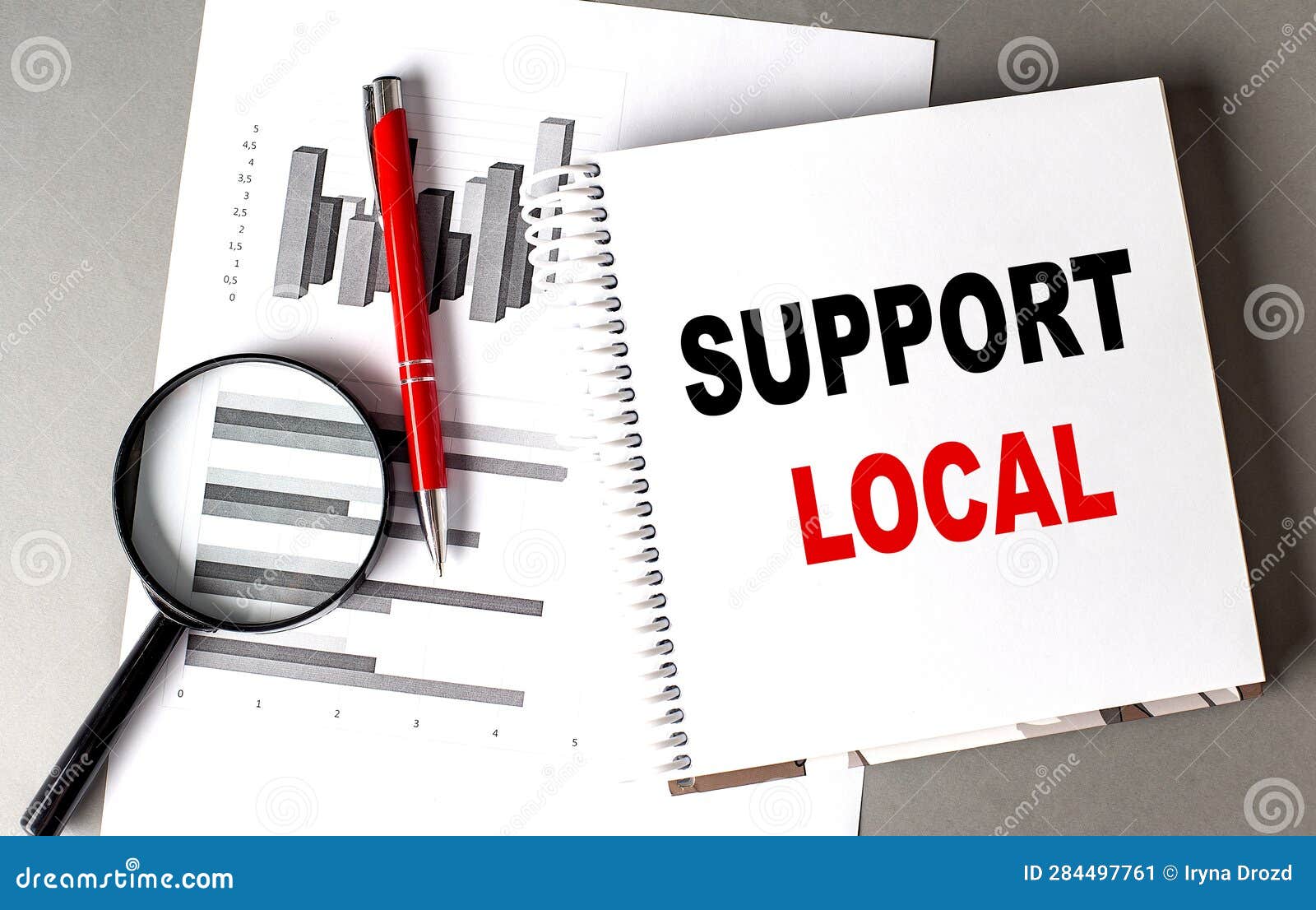 SUPPORT LOCAL Text Written on Notebook with Chart Stock Image - Image ...