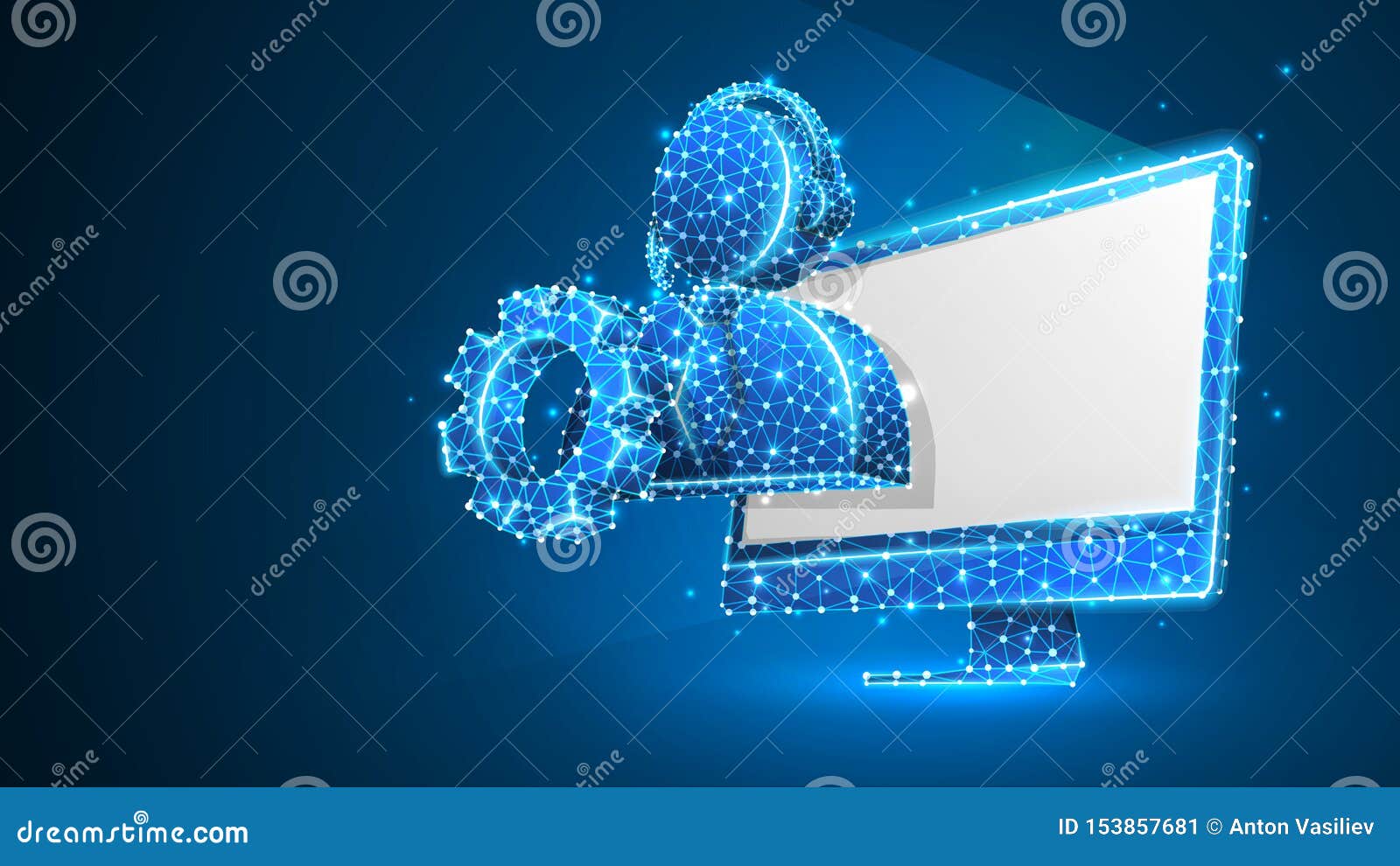 Support Manager Silhouette with a Gear on White Computer Monitor ...