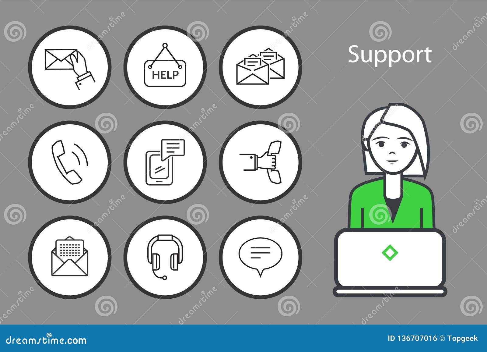 Support and Messages Envelopes Icons Set Vector Stock Vector ...