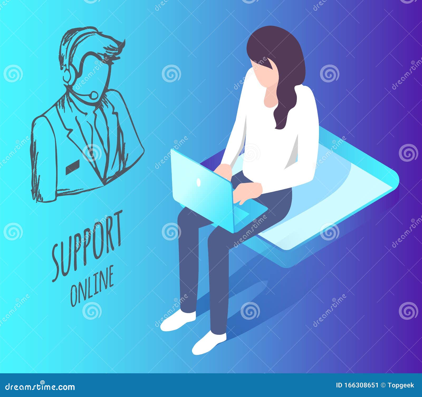 Support Online, Client Talking To Helpdesk Worker Stock Vector ...
