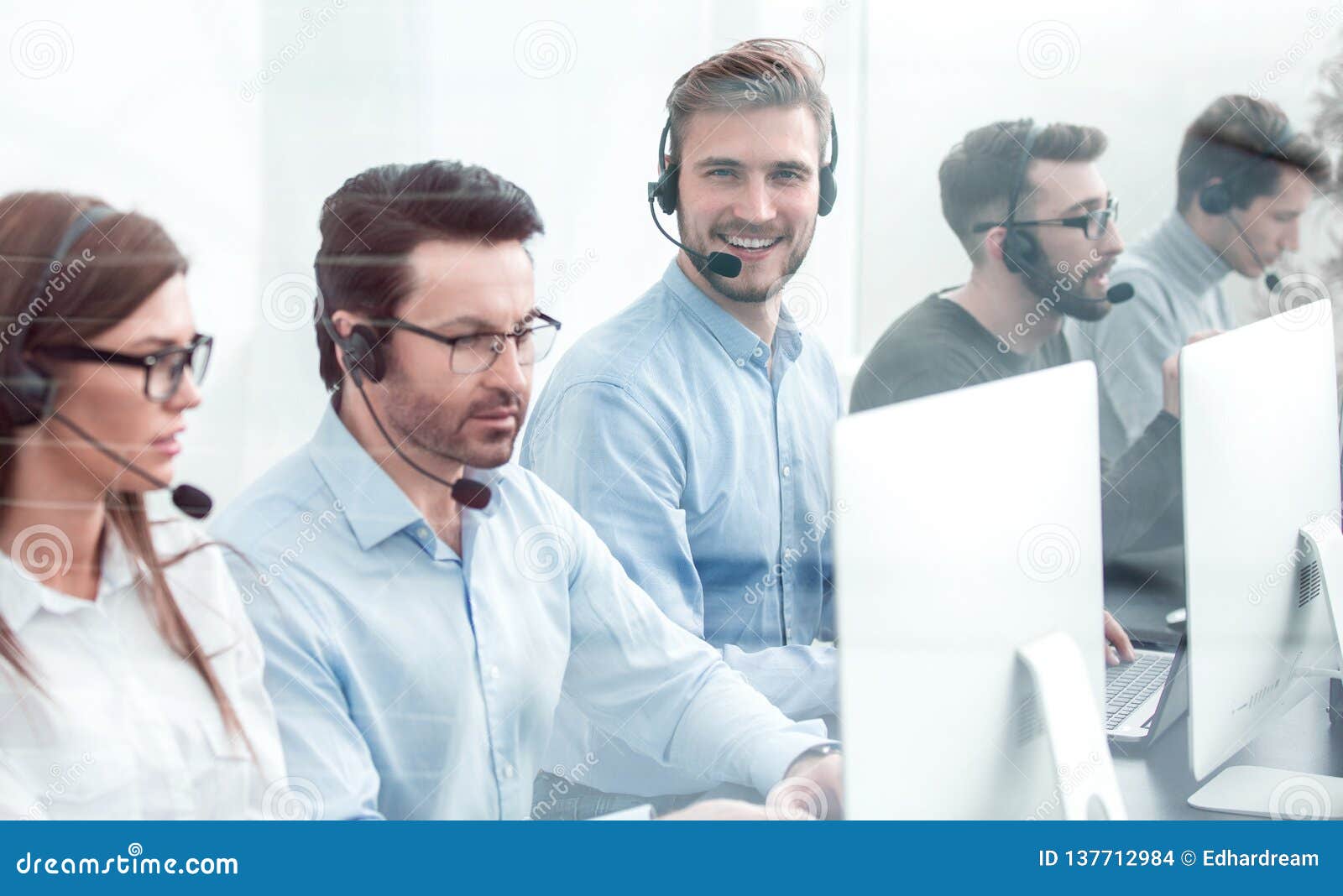 Support Operators in the Workplace in the Call Center Stock Photo ...