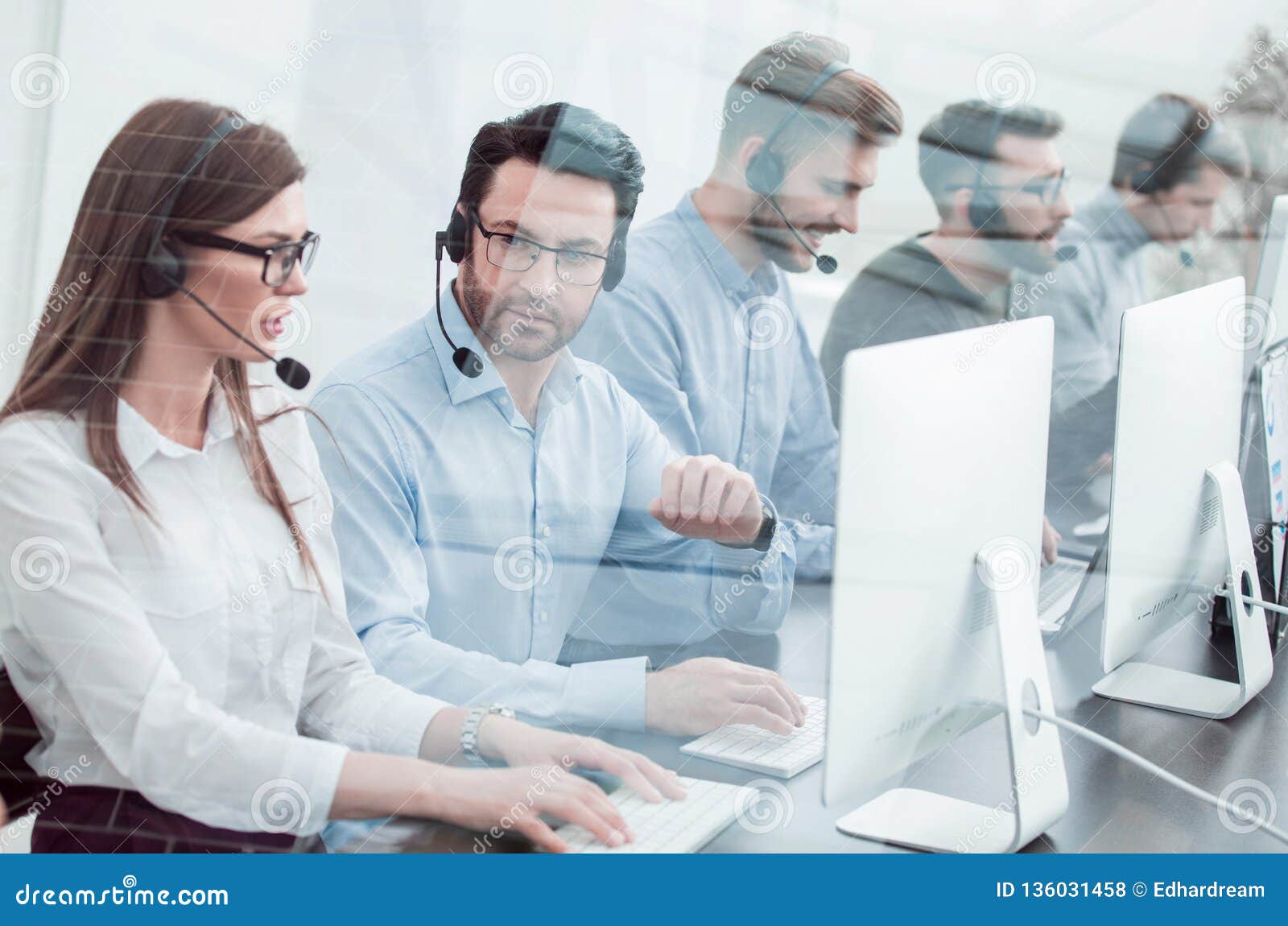 Support Operators in the Workplace in the Call Center Stock Photo ...