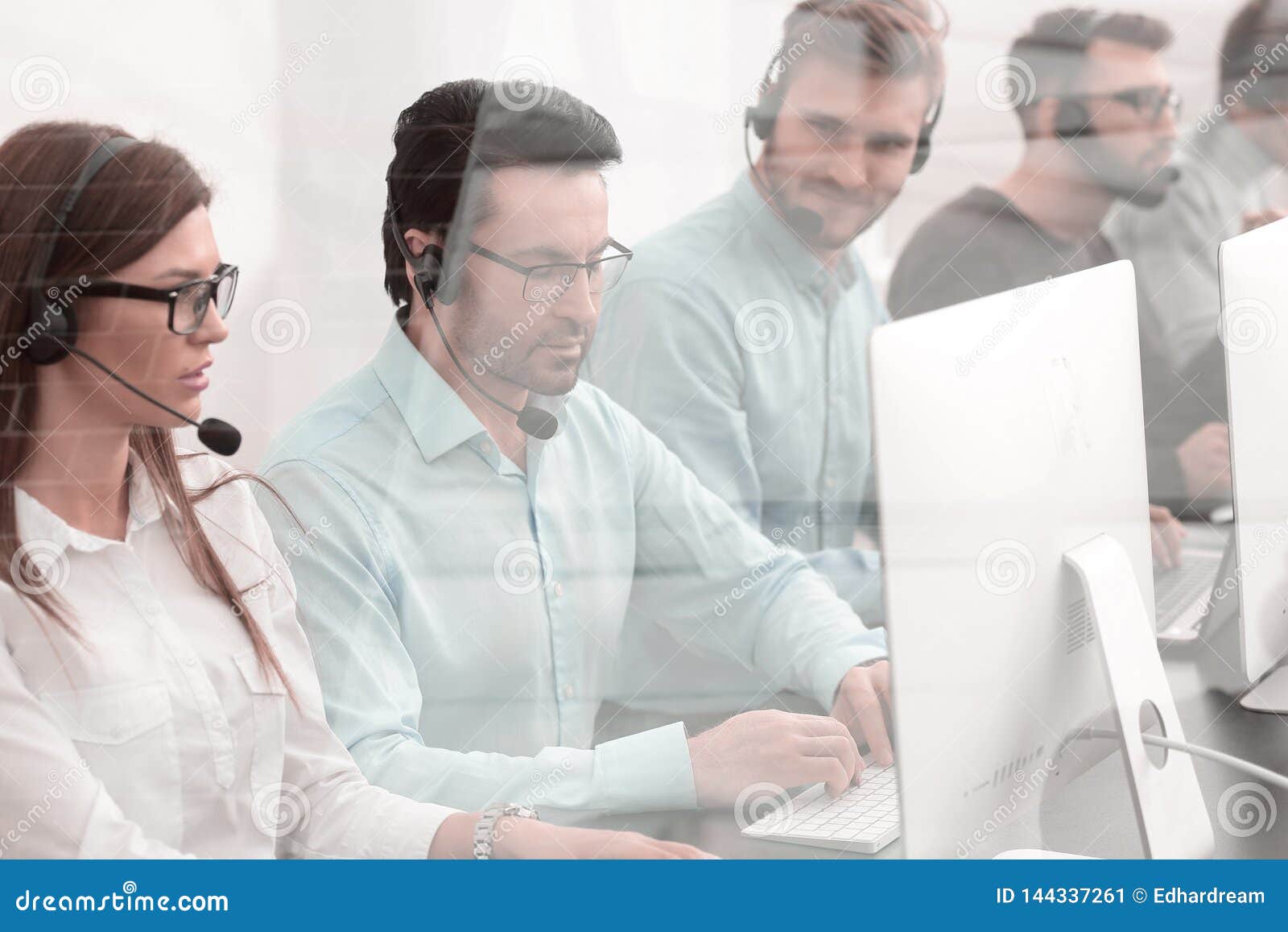 Support Operators in the Workplace in the Call Center Stock Image ...