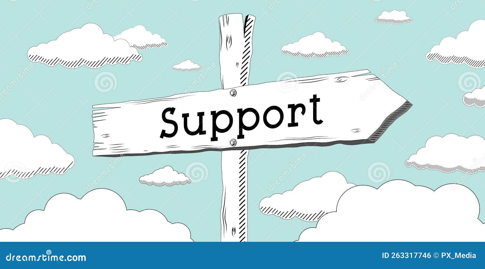 Support - Outline Signpost with One Arrow Stock Illustration ...