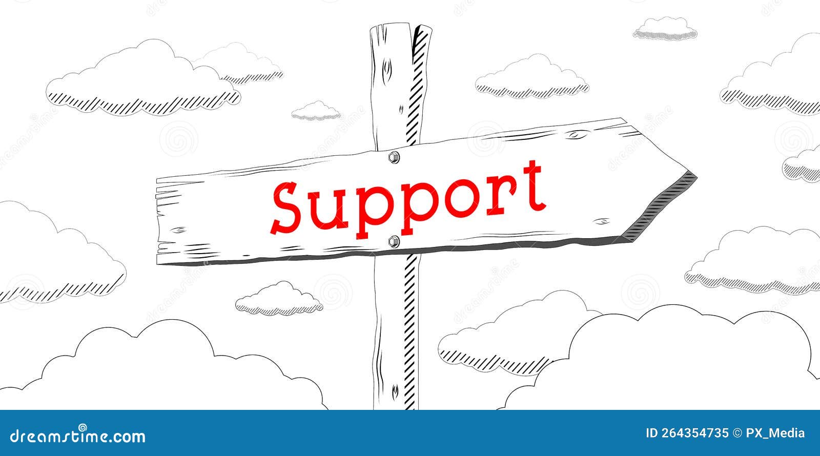Support - Outline Signpost with One Arrow Stock Illustration ...