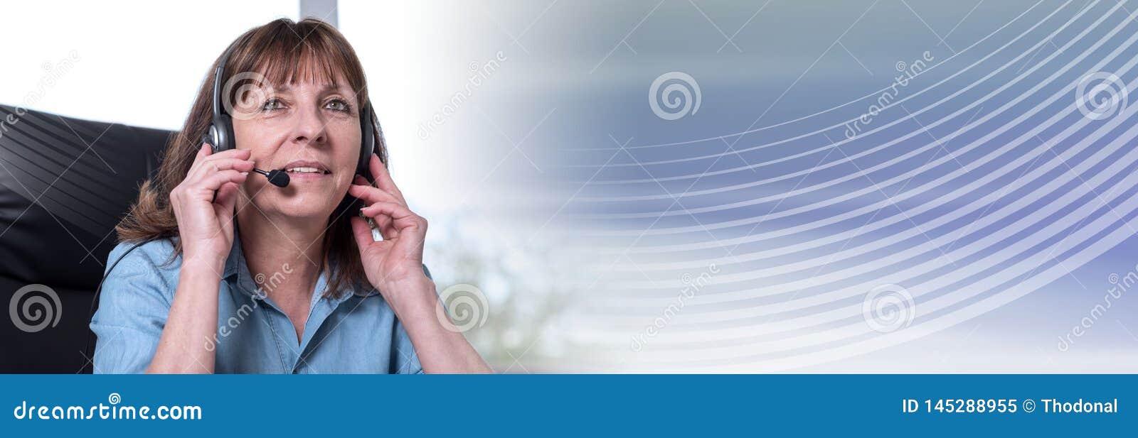 Support Phone Operator in Headset. Panoramic Banner Stock Image - Image ...