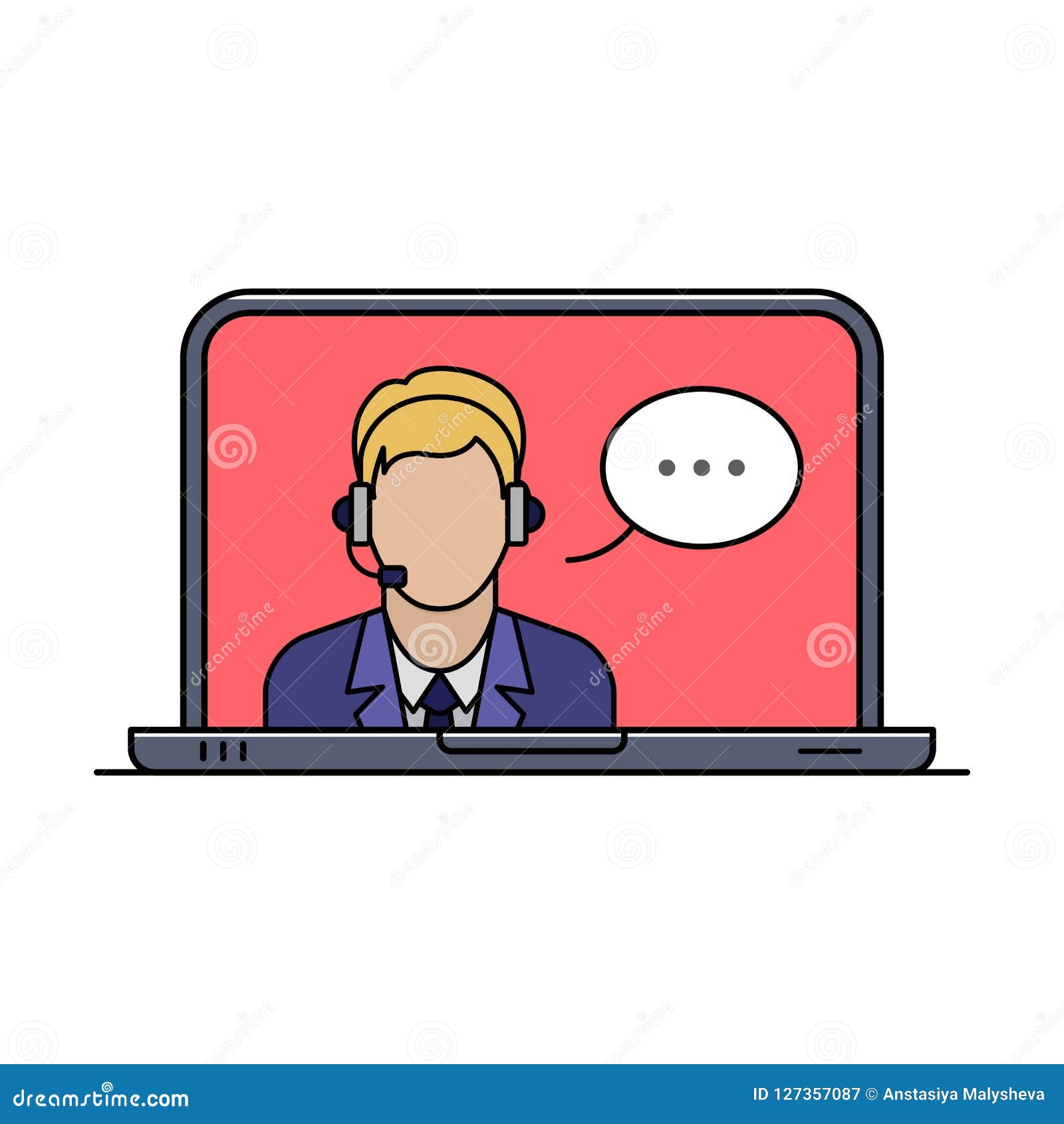 Support Phone Operator in Headset Stock Vector - Illustration of ...