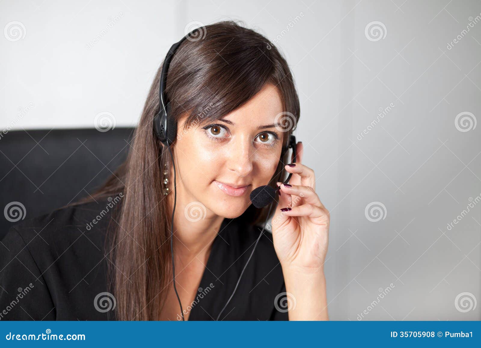 Support Phone Operator in Headset at Workplace Stock Photo - Image of ...