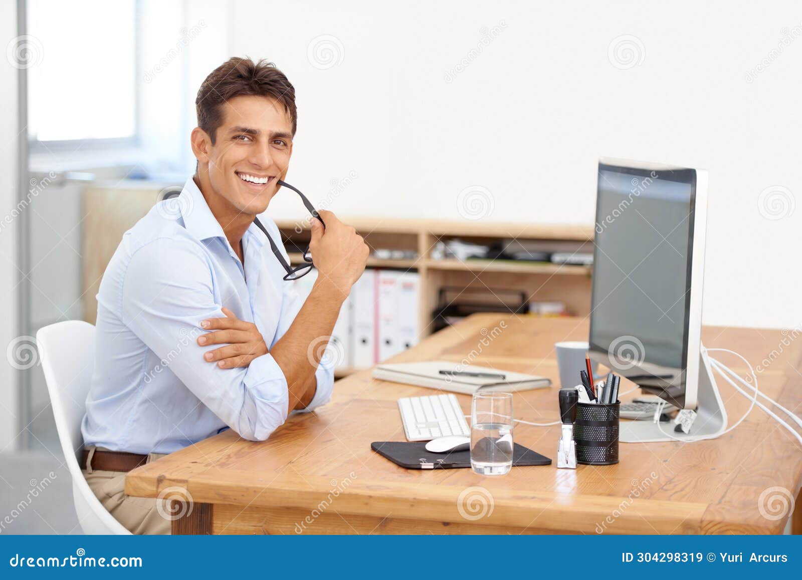 It Support, Portrait or Happy Man with Computer at Office with ...
