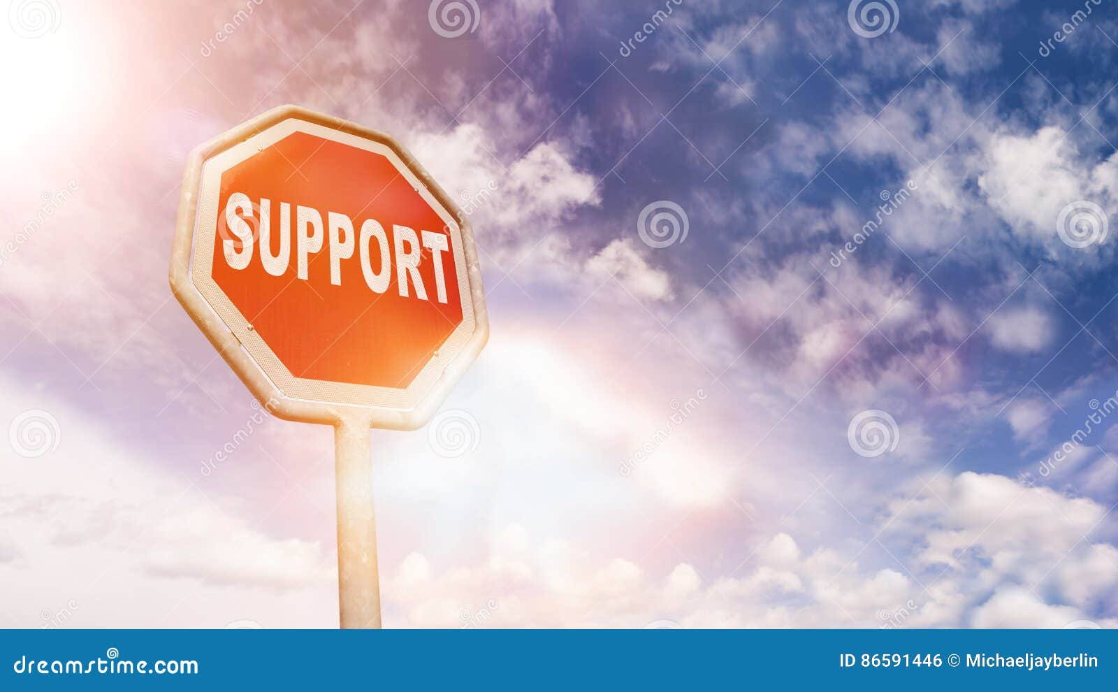 Support on Red Traffic Road Stop Sign Stock Photo - Image of clouds ...