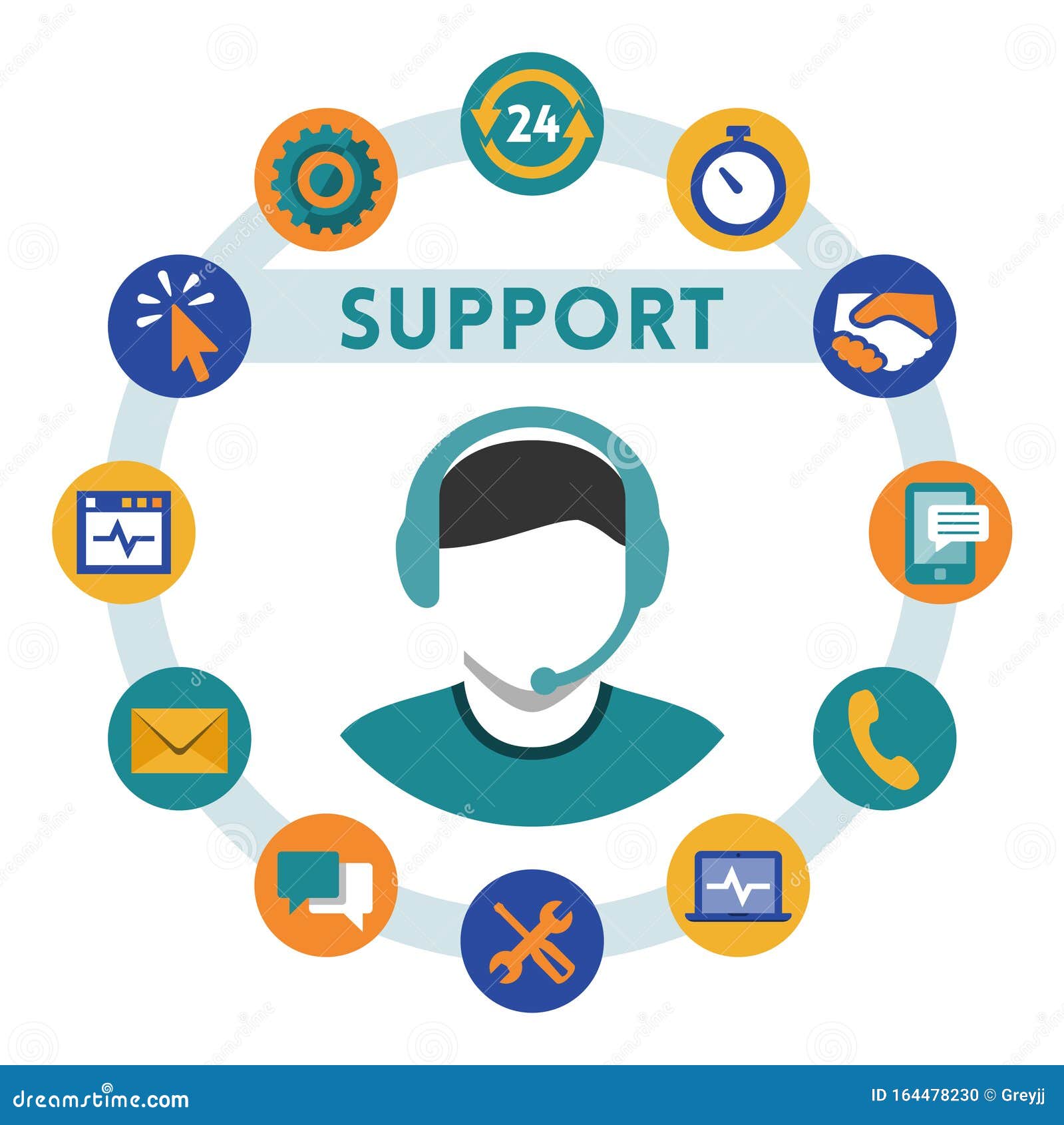 Support Related Icons, Man with a Headset Stock Vector - Illustration ...