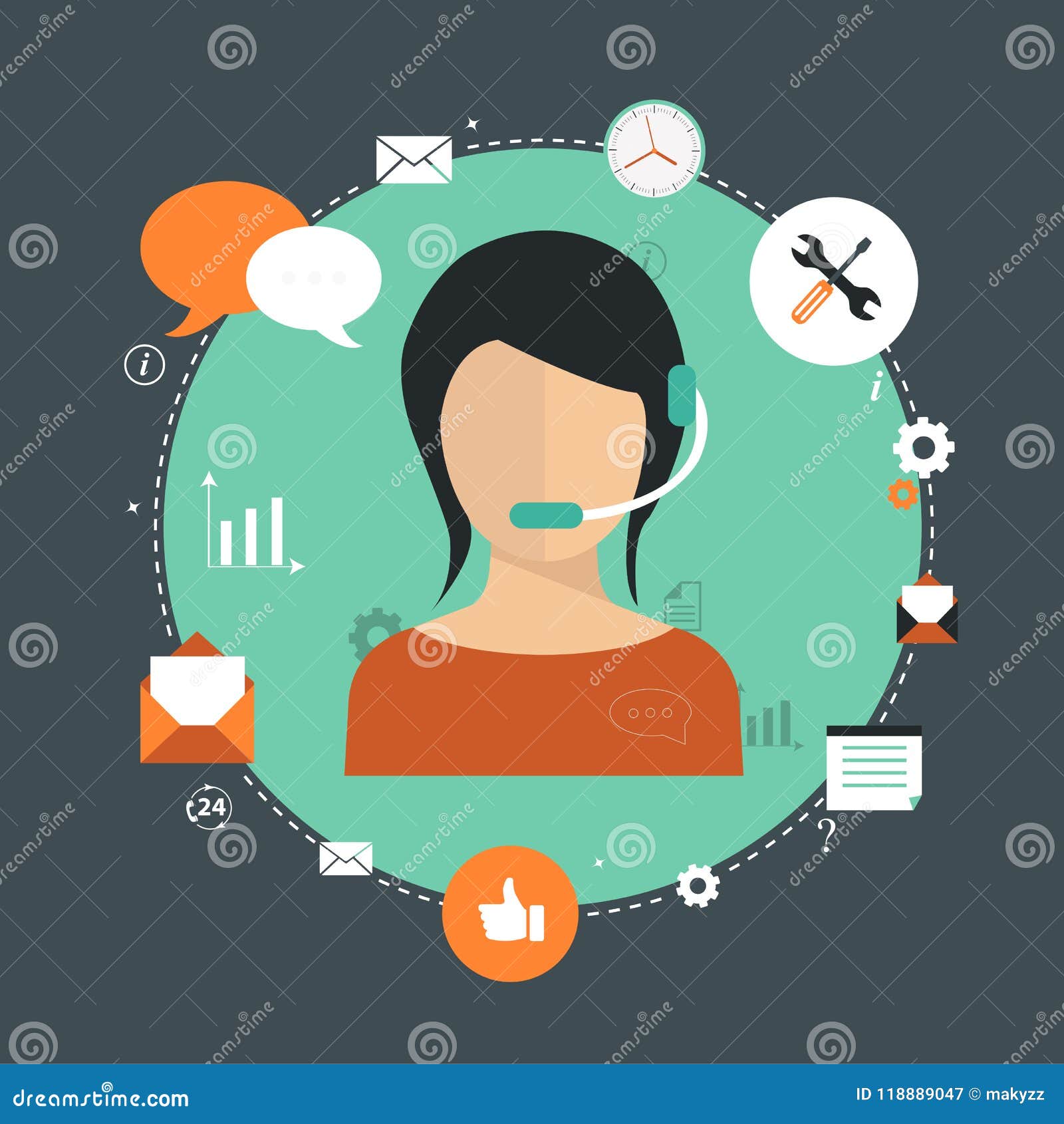 Support Service Concept. Flat Design. Technical Support Assistant ...