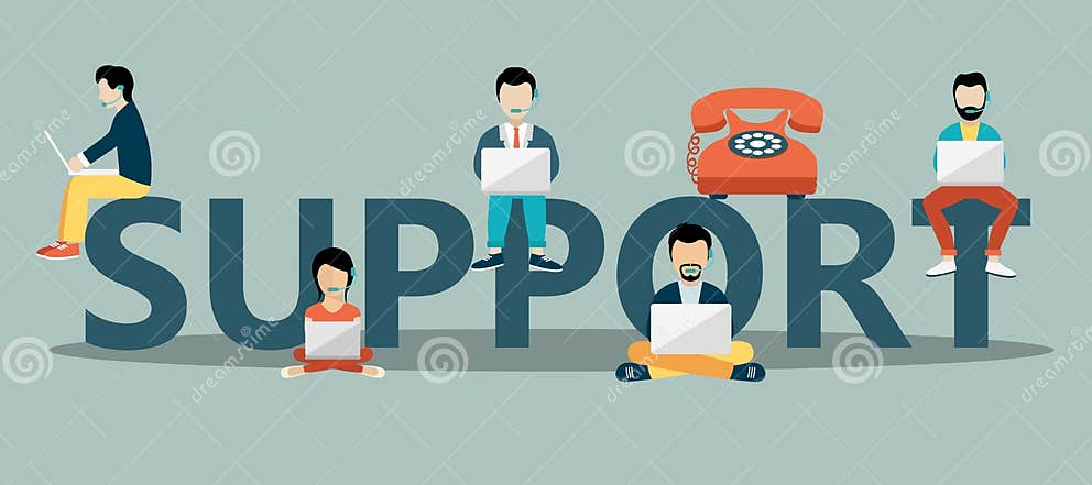 Support Service Concept. Flat Design Illustration. Technical Support ...