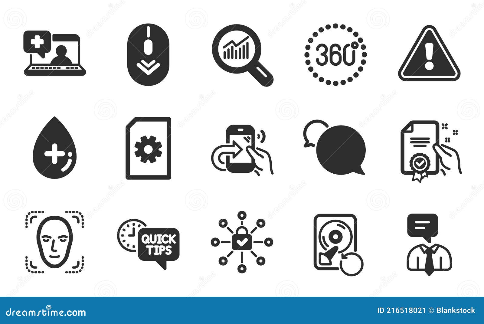 Support Service, 360 Degrees and Scroll Down Icons Set. Security Lock ...