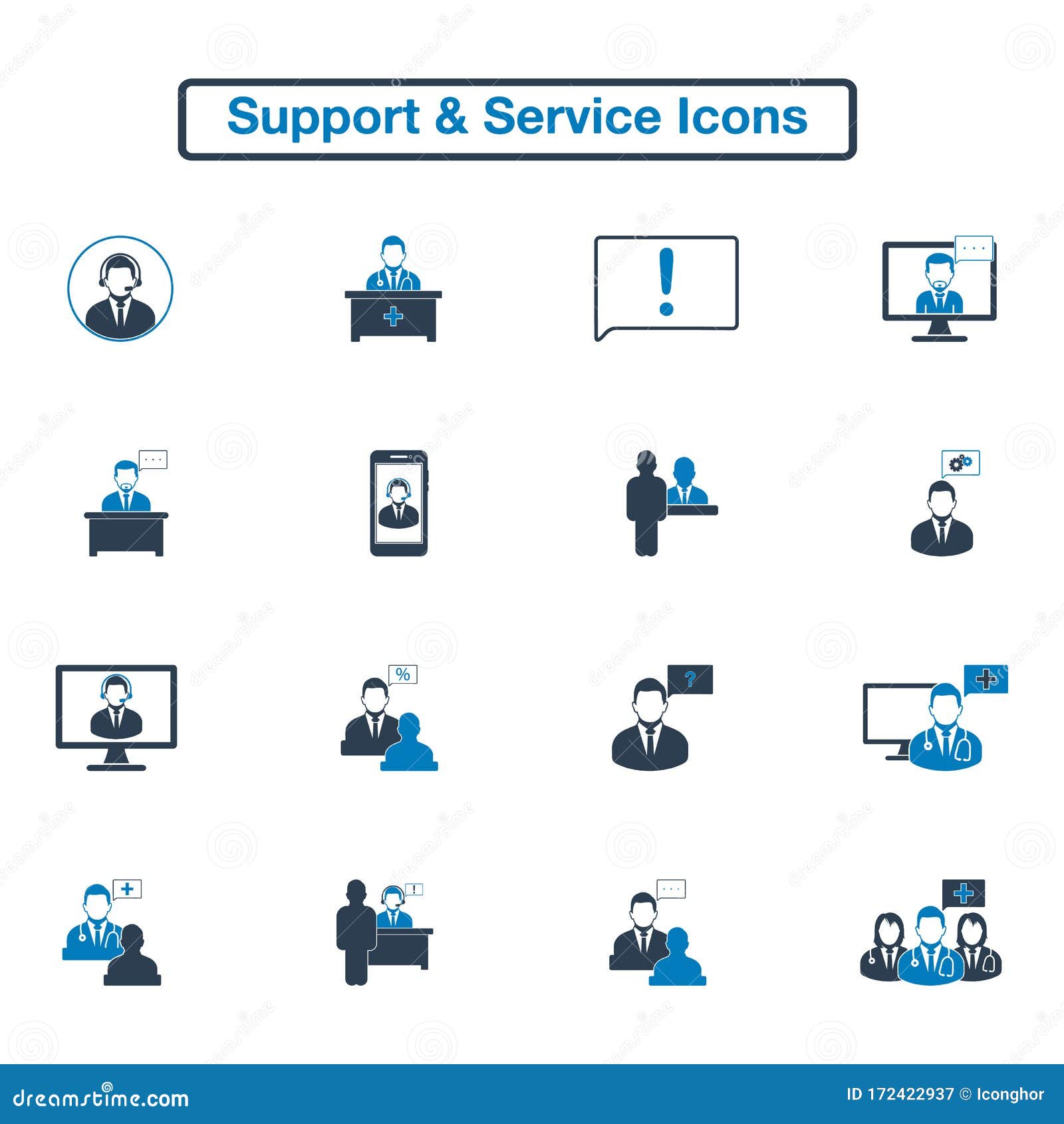 Support and Service Icon Set. Stock Vector - Illustration of computer ...
