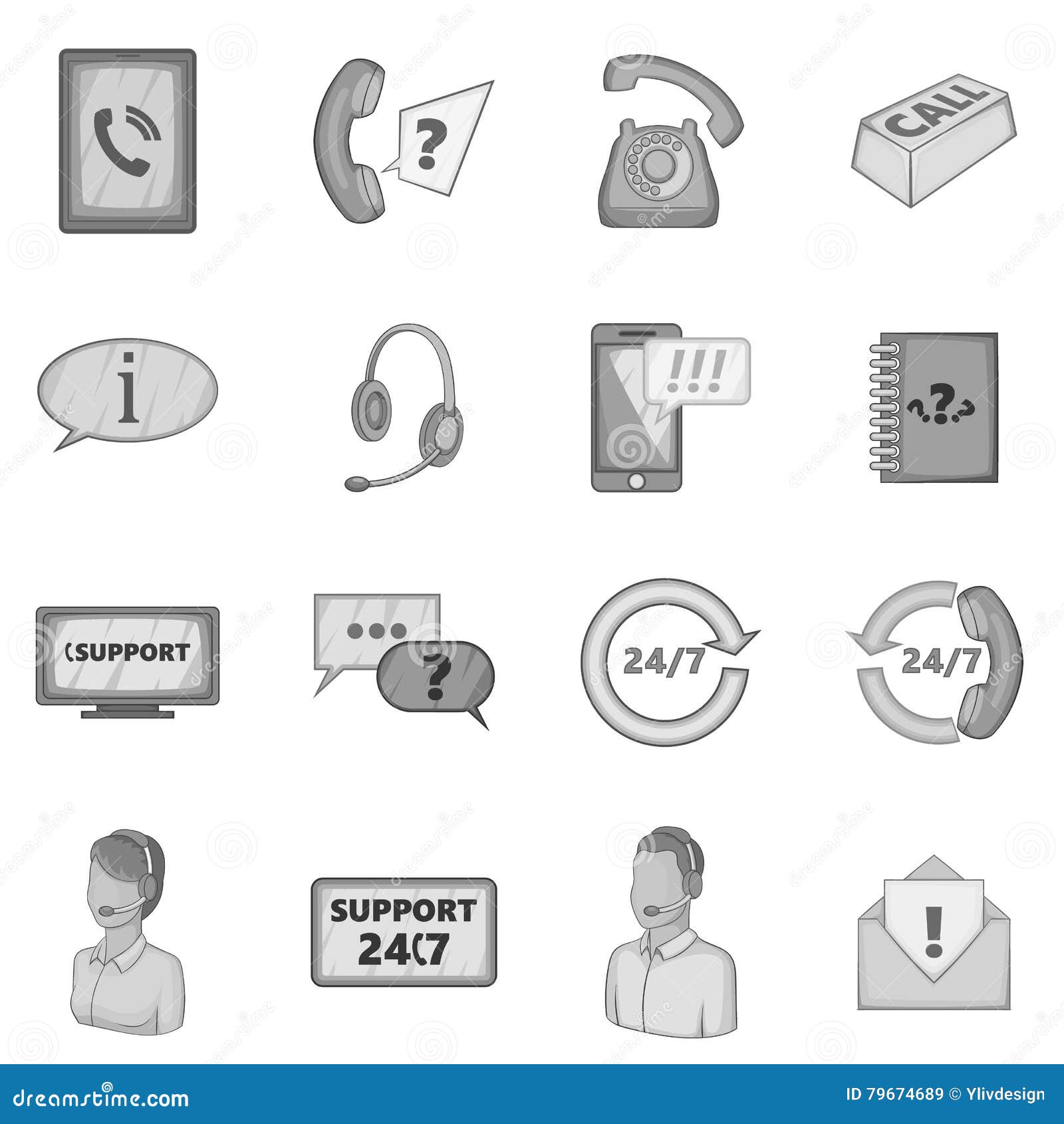 Support Service Icons Set, Gray Monochrome Style Stock Vector ...