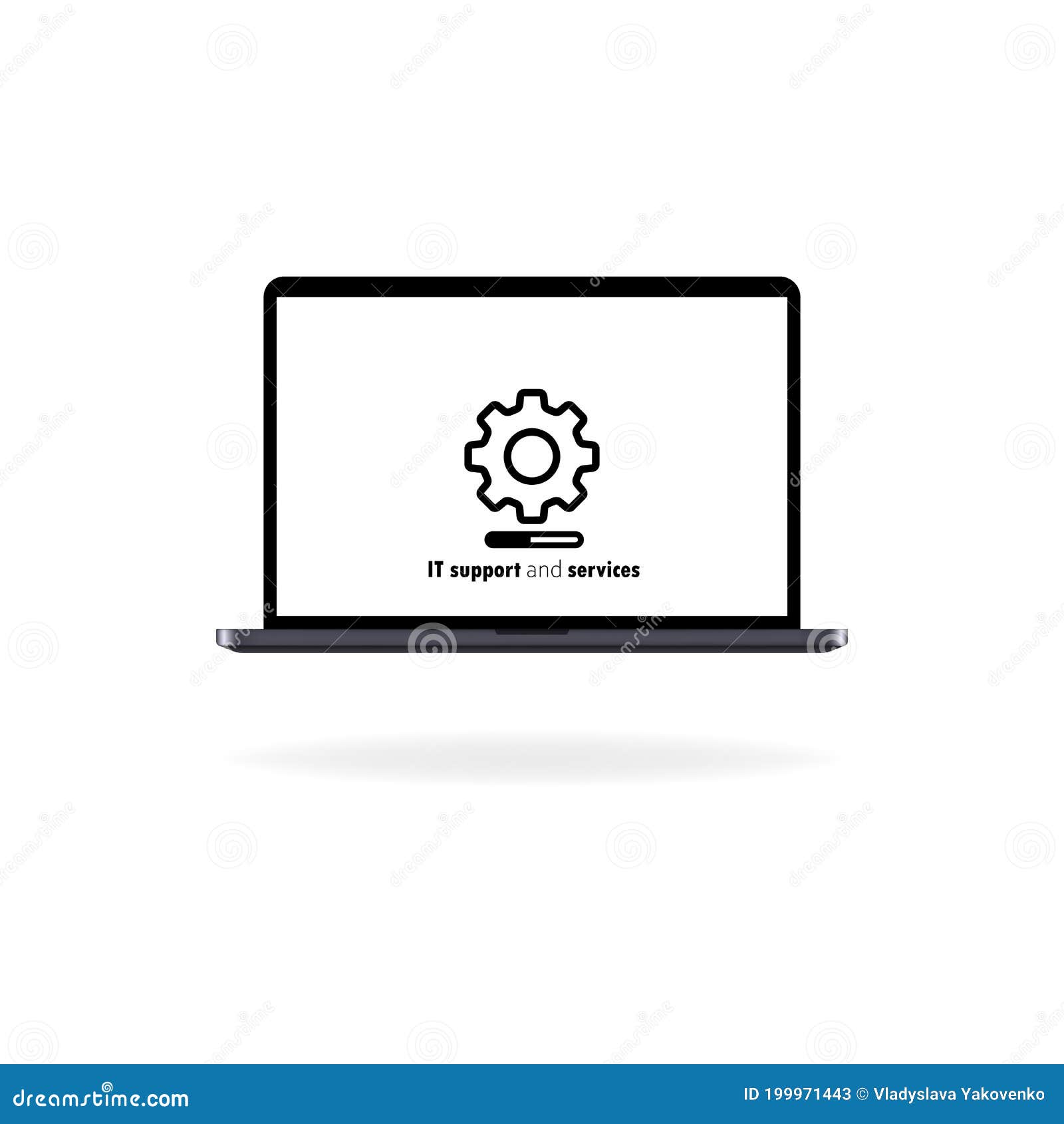 It Support and Service. Laptop and Gears Icon. Servicing Illustration ...