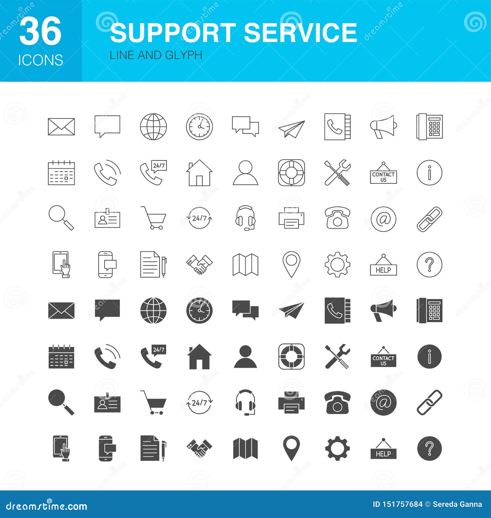 Support Service Line Web Glyph Icons Stock Vector - Illustration of ...