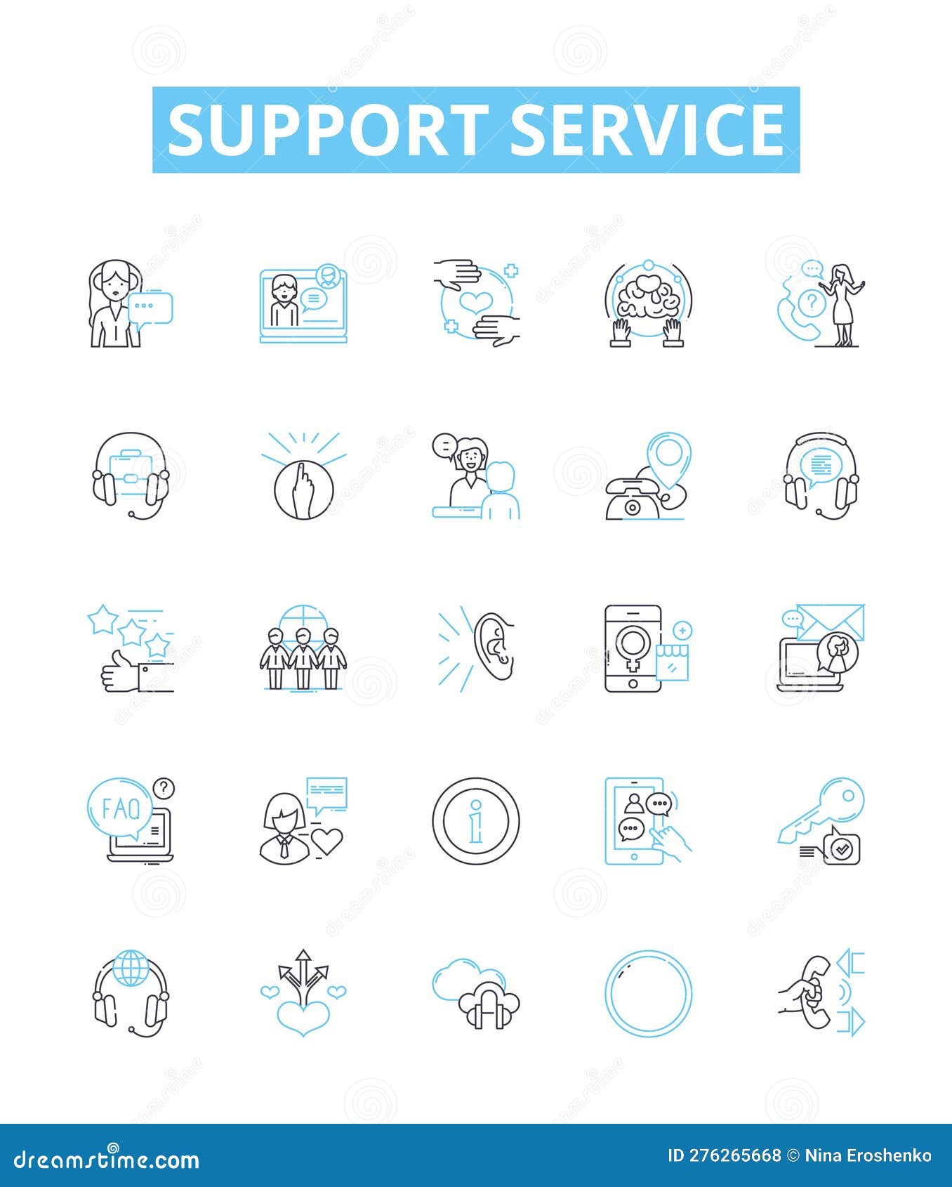 Support Service Vector Line Icons Set. Service, Support, Assistance ...