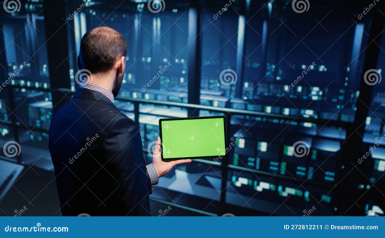 Support Specialist Using Tablet with Greenscreen Display Stock Image ...