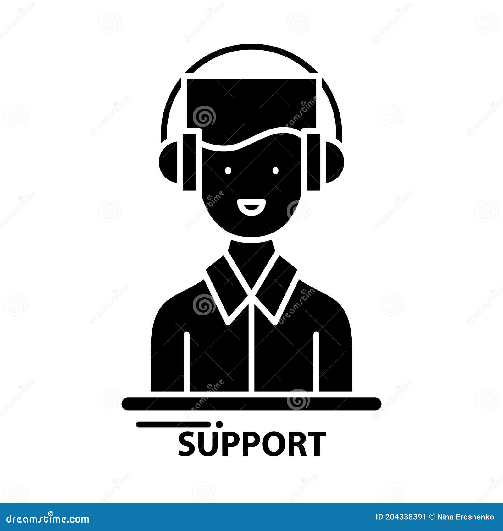 Support Symbol Icon, Black Vector Sign with Editable Strokes, Concept ...
