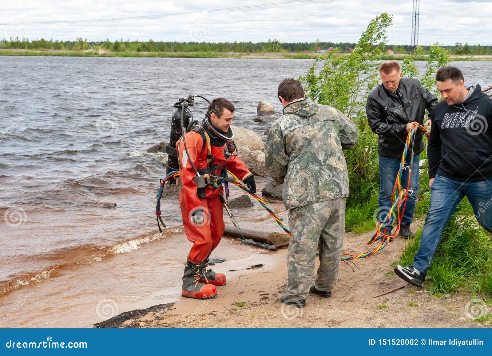 The Support Team Helps the Diver Prepare for Deep-sea Work Editorial ...