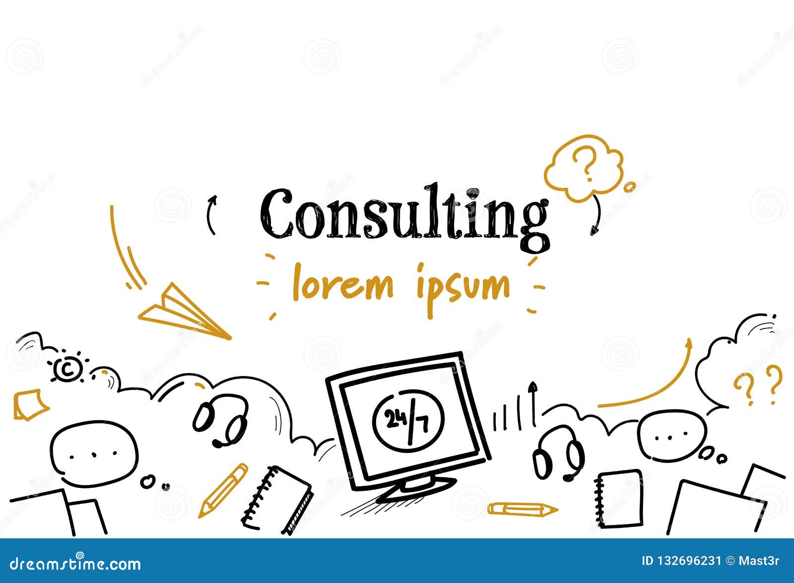 Support Technology Consulting Concept Sketch Doodle Horizontal Isolated ...