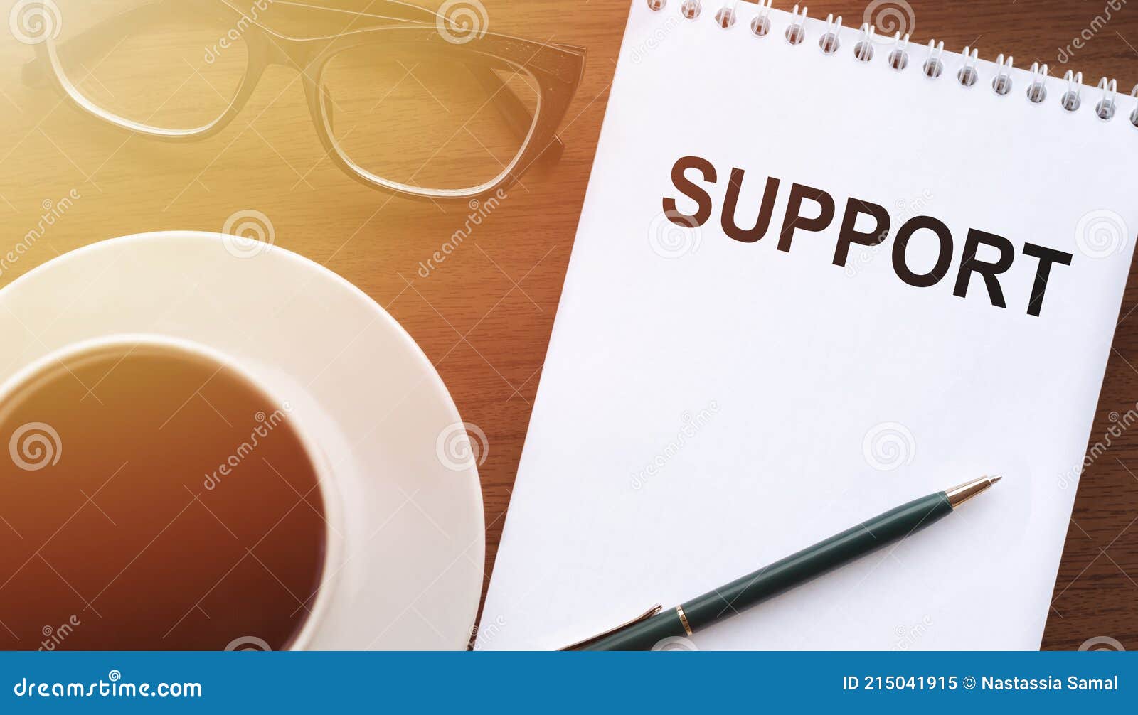 SUPPORT - Text on Paper with Cup of Coffee and Glasses on Wooden ...