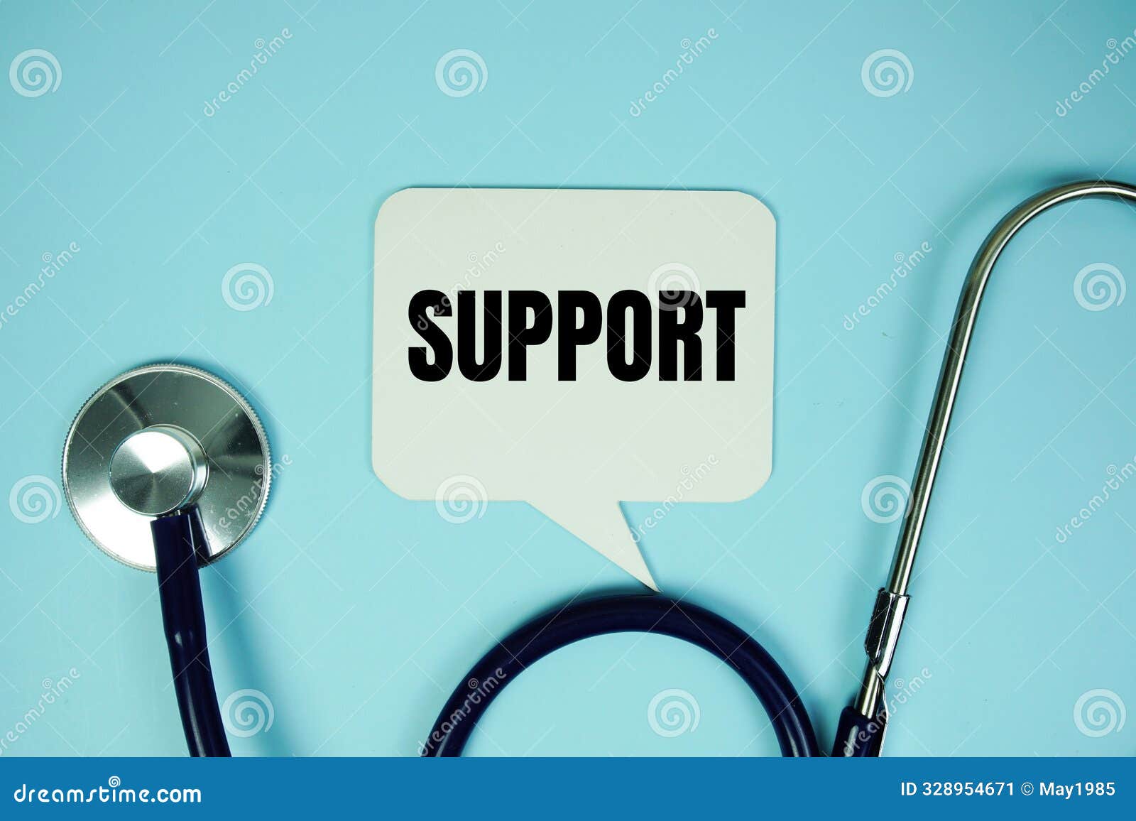 Support Text with Stethoscope on Blue Background, Healthy and Wellness ...