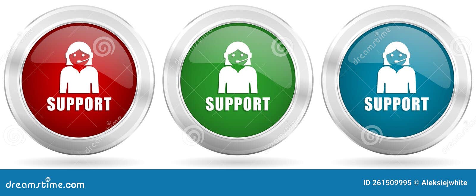 Support Vector Icon Set. Red, Blue and Green Silver Metallic Web ...