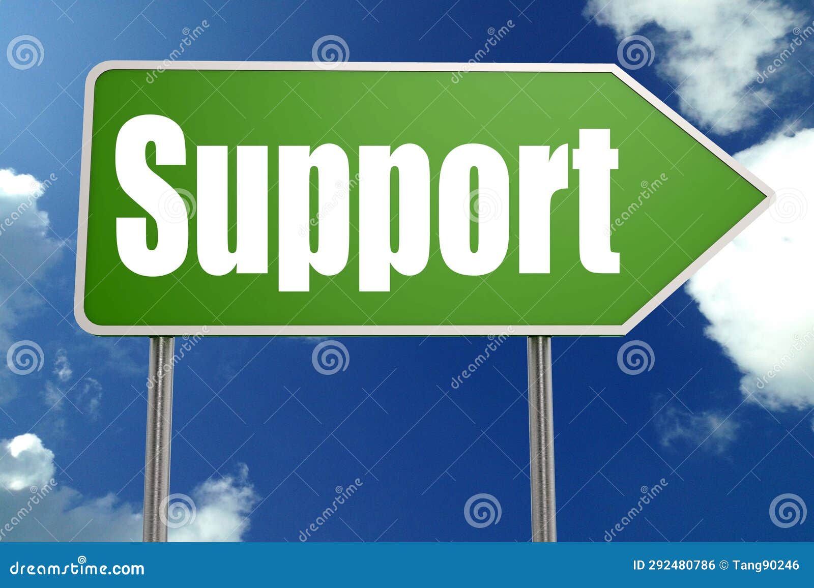 Support Word with Green Road Sign Stock Illustration - Illustration of ...