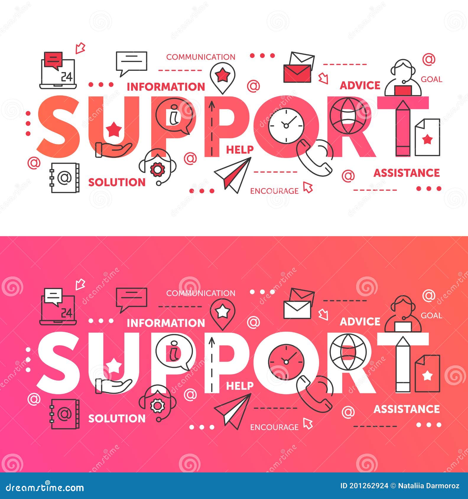 Support Word Set, Thin Line Abstract Web Design for Call Center ...