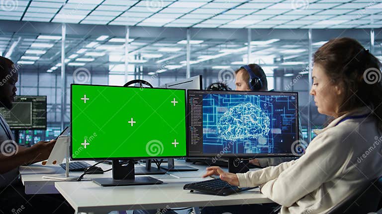 It Support Workers in AI Data Center Coding on Green Screen Computers ...