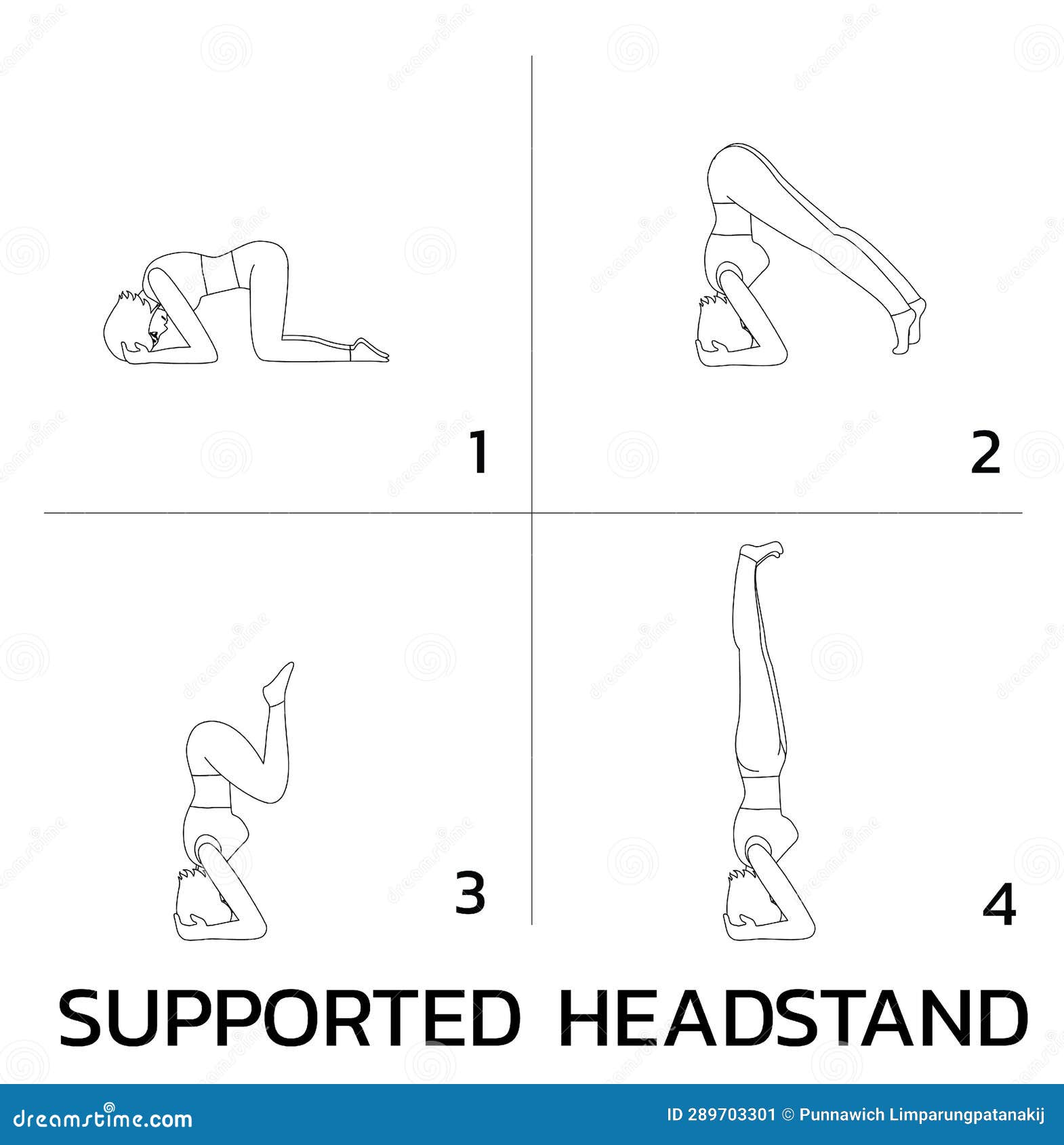 Supported Headstand Yoga Manga Tutorial How Cartoon Vector Illustration ...