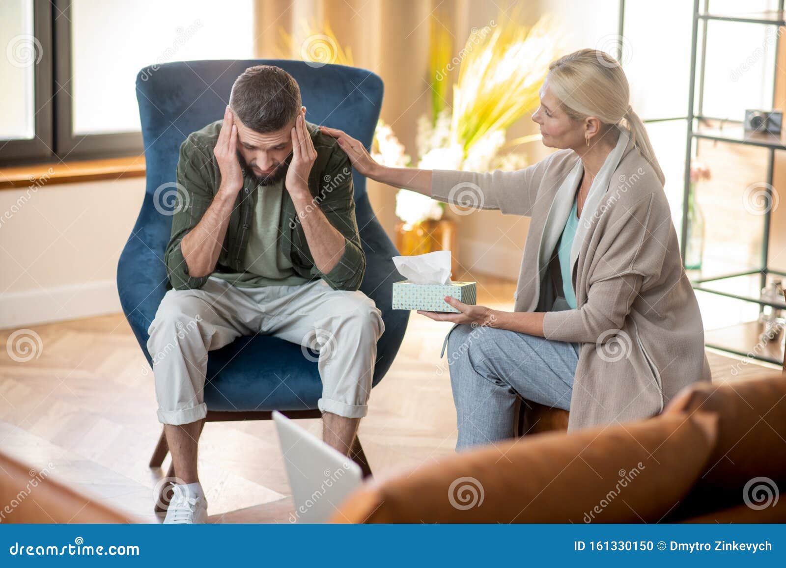 Psychoanalyst Supporting Client Who Feeling Very Depressed Stock Photo ...
