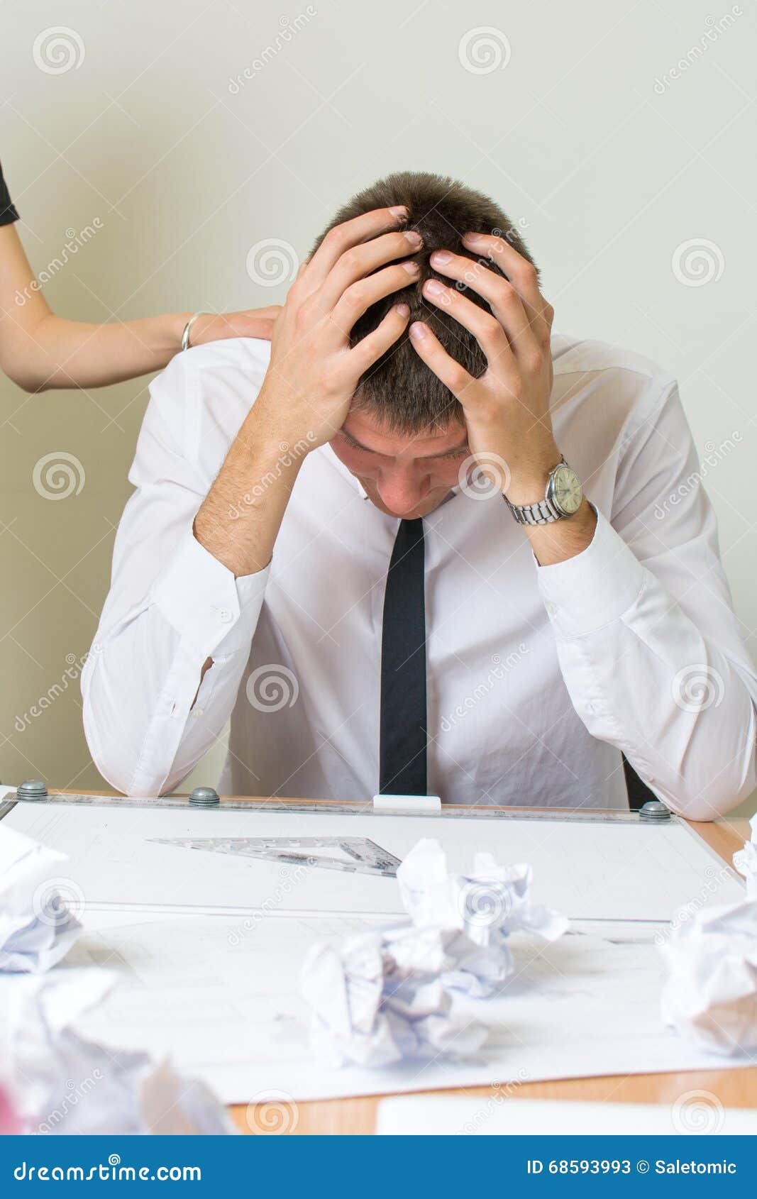 Supporting a Moody Businessman at Work Stock Image - Image of person ...