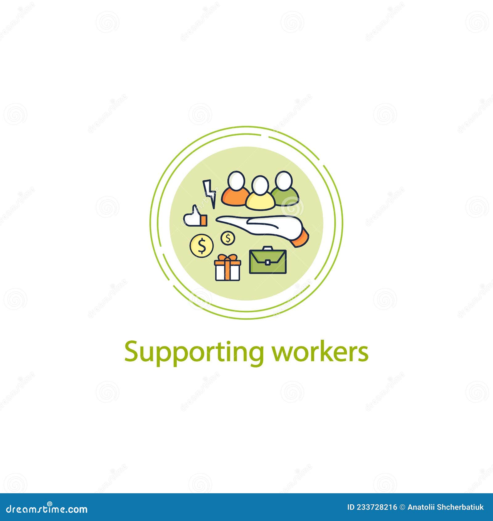Supporting Workers Concept Line Icon Stock Vector - Illustration of ...