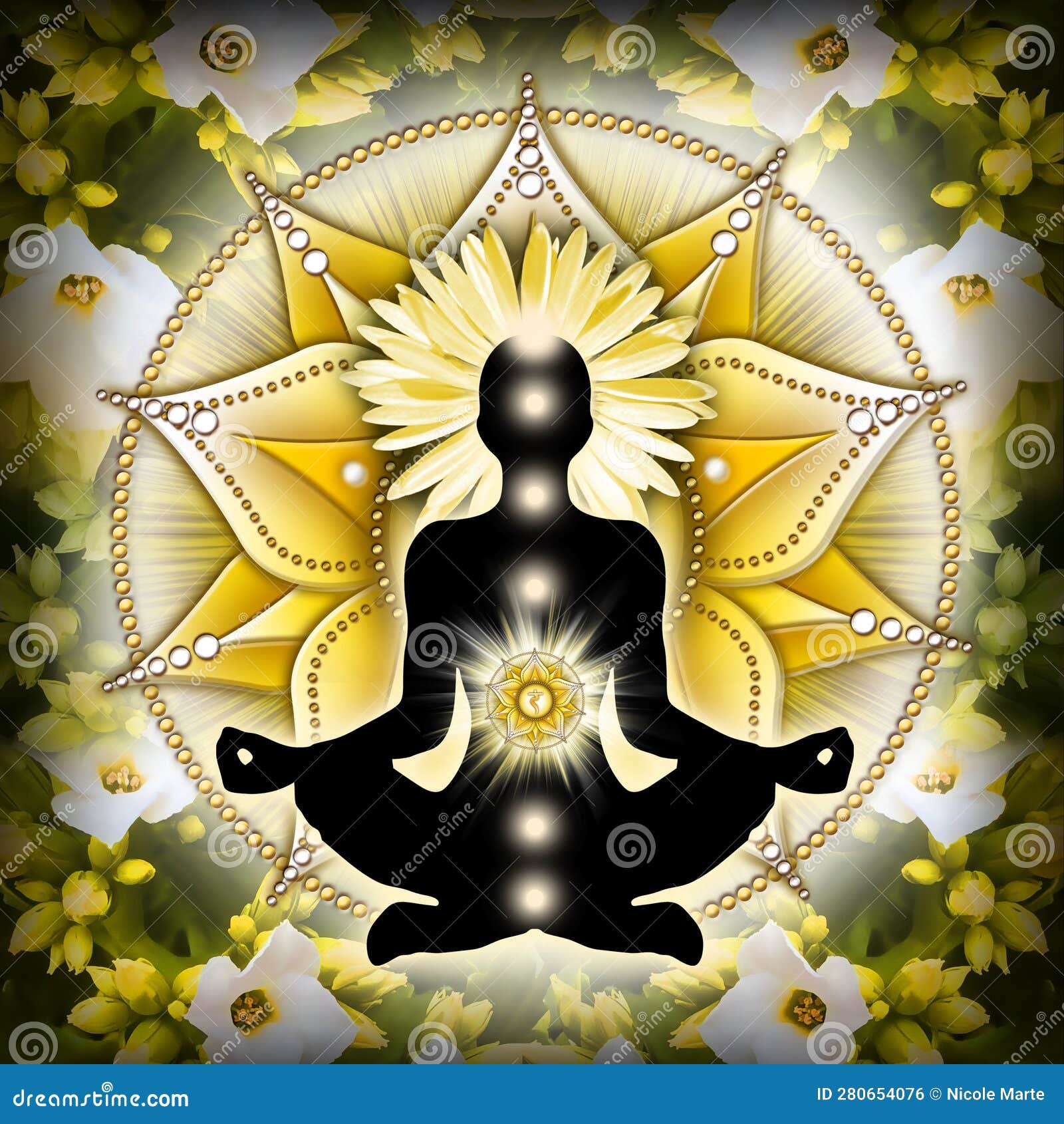 Solar Plexus Chakra Meditation in Yoga Lotus Pose, in Front of Manipura ...