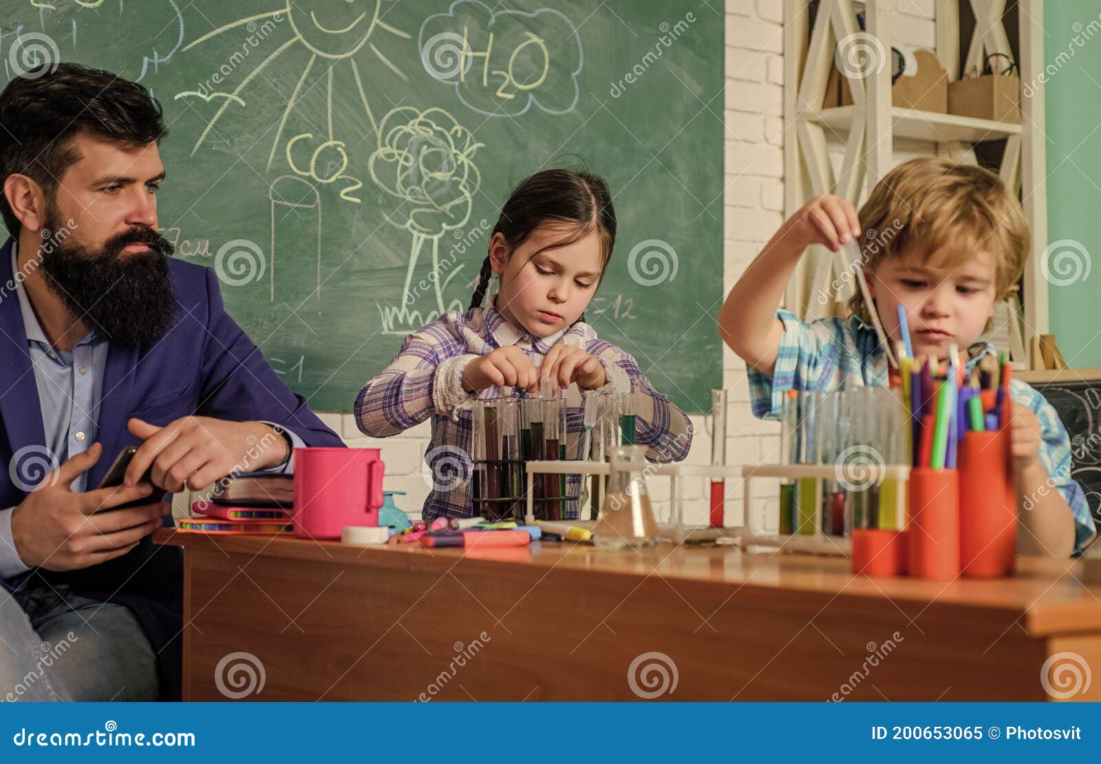 Experimenting Together. Education Concept. Fascinating Experiment ...