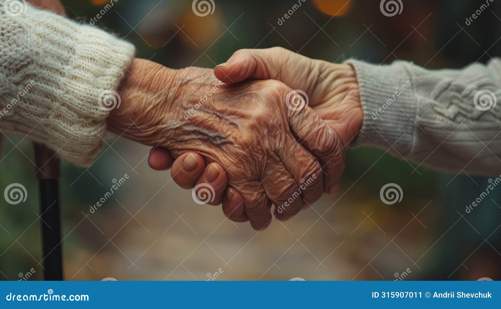Supportive Handshake between Elderly Individuals with a Walking Cane ...