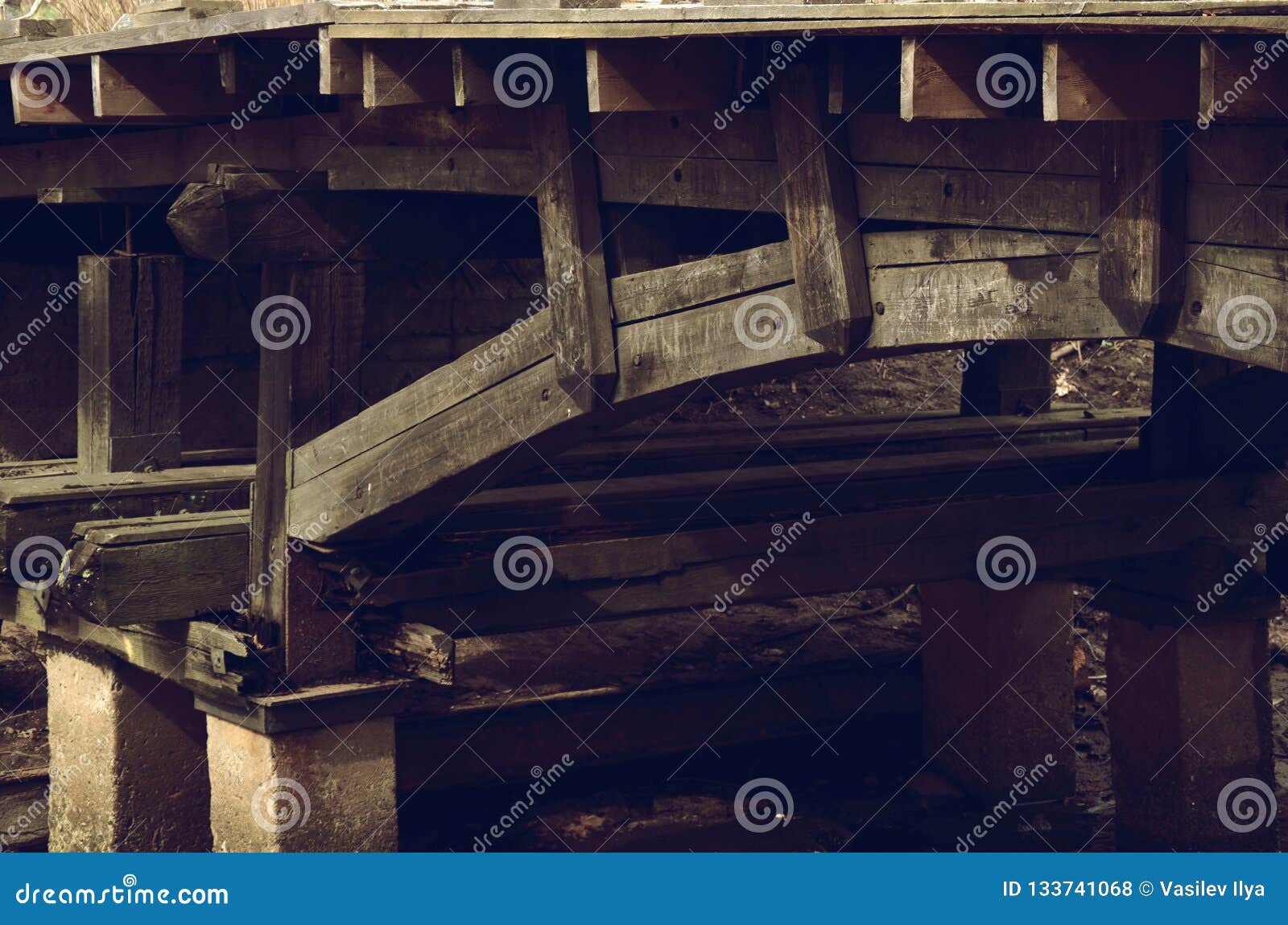 Supports of Old Wooden Bridge Stock Photo - Image of piles, design ...