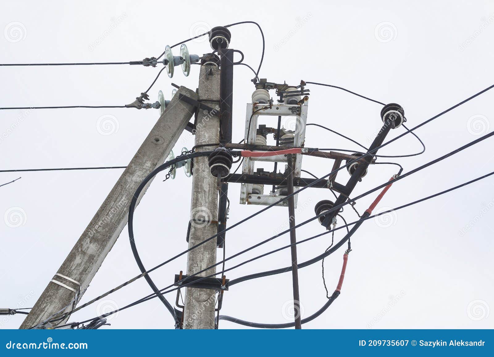 Supports of Power Lines. Power Lines and Posts. Detailed Close-up Stock ...