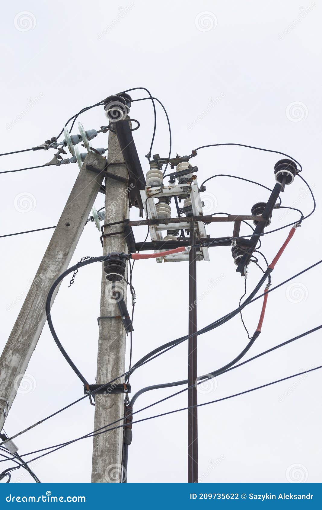 Supports of Power Lines. Power Lines and Posts. Detailed Close-up Stock ...